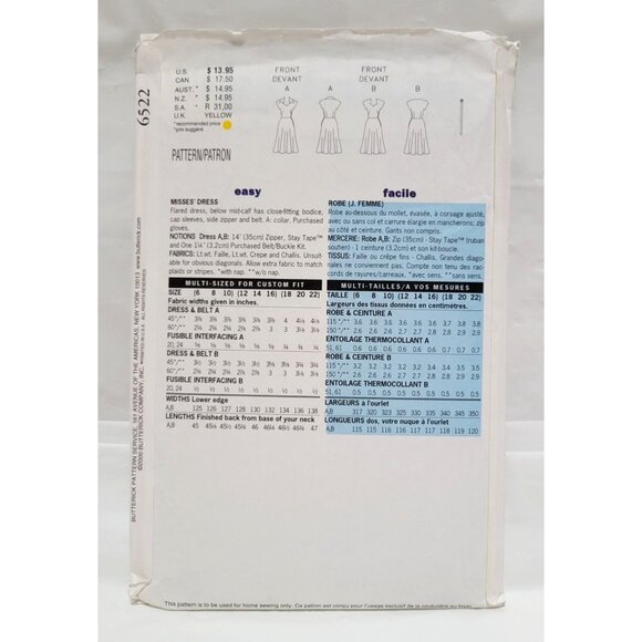 Butterick | Other | Butterick Retro 5 Dress Sewing Pattern 6522 Sizes 6 ...